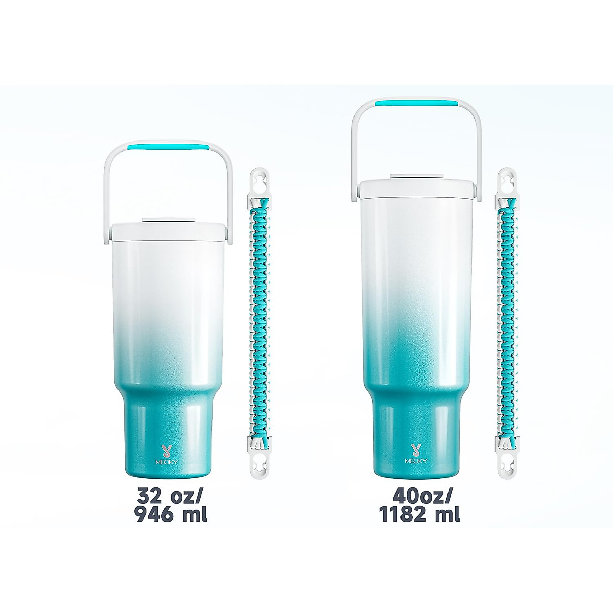 Meoky 40 oz Tumbler with Handle and Straw, Insulated Water Bottle, Stainless Steel Travel Mug, Keeps Cold for 34 Hours, 100% Leak Proof, Fits in Car Cup Holder (Azure)