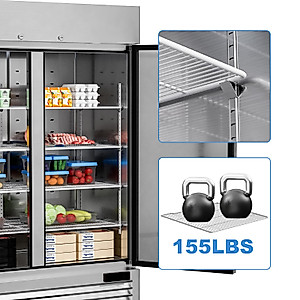 OUTBID 54" Commercial Freezers Upright 2 Door Stainless Steel Reach In Freezer with 8 Shelves, 49 Cubic Feet Air Cooling Auto Defrost Freezer for Restaurant Kitchen Garage, ETL NSF Approved