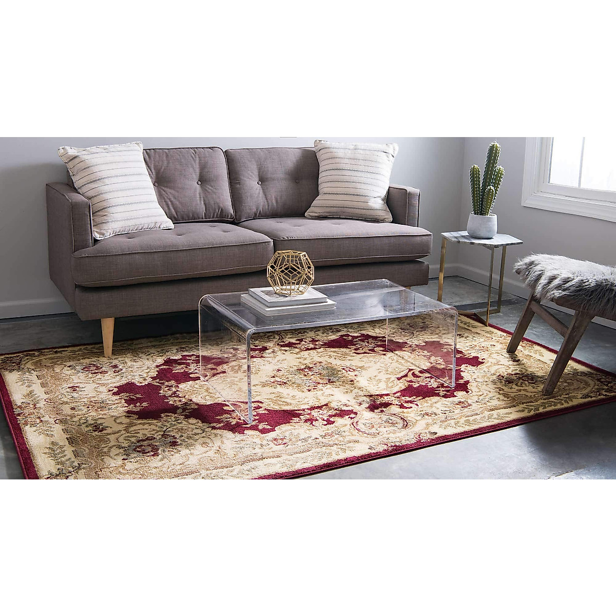 Unique Loom Versailles Collection Area Rug - Charles (5' 3" x 8' Rectangle Red/Cream)