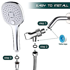 Welan Shower Head with Handheld, 3 Spray Modes High Pressure Shower Heads with Hose , High Flow Hand Held Rain Showerhead with Stainless Steel Hose