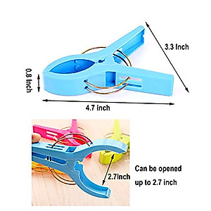 Beach Towel Clips for Beach Chairs, 16 Pcs 4.7 Inch 4 Colour Plastic Large Clothespin Towel Clips for Chairs, Beach Accessories for Vacation Must Haves (Blue, Green, Yellow, Hot Pink 16pcs 4.7'')