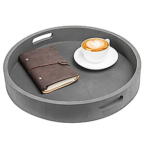 MyGift Rustic Charcoal Gray Wood Round Decorative Trays, 16 and 12 Inch Nesting Serving Trays, Set of 2