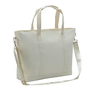 YogoRun Large Tote Summer Bags for Women 2024 Cute Beach Bag Simple Modern Bag Water-resistant Nylon Handbag with Shoulder Crossbody Strap (Beige)