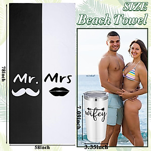 Rtteri 14 Pieces Wedding Gifts for Couple Mr and Mrs Honeymoon Gifts Bride and Groom Gifts Include Wedding Towels 20 oz Wine Tumbler Hat Passport Holder Baggage Tag Glass Bottle Honeymoon Tote Bag