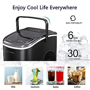 Ice Maker Countertop with Handle,9 Cubes Ready in 6 Mins,26Lbs/24H, Self-Cleaning Portable Ice Machine with Basket and Scoop, for Home/Kitchen/Camping/RV