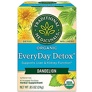 Traditional Medicinals Organic EveryDay Detox Dandelion Herbal Tea, Supports Liver & Kidney Function, (Pack of 4) - 64 Tea Bags Total