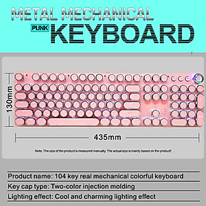 Pink Gaming Keyboard, Round Keycaps Mechanical Keyboard, Retro Punk Typewriter Keyboard, Pink and White Backlight, USB Wired, for Computer(Pink Punk)