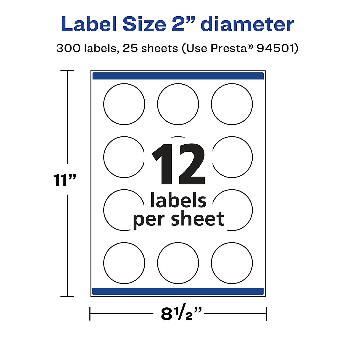 Avery Matte White Round Labels with Sure Feed, 2" diameter, 300 Matte White Printable Labels