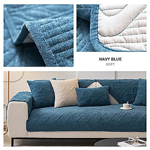 KCCRHIN Solid Color Sofa Cover 3 Cushion Chenille Couch Cover Sectional Thickened Non-Slip Sofa Slipcovers Modern Style Sofa Cushion Covers L/U Shape for Dogs Washable,Blue,70 * 70cm/27.6 * 27.6in