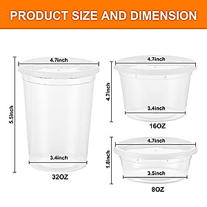 NutriBox [44 Pack] Three Sizes Food Storage Plastic Deli Containers with Airtight Lids 8 oz, 16 oz, 32 oz, BPA Free, Reusable, Microwaveable, Dishwasher, Freezer Round Clear Takeout Containers