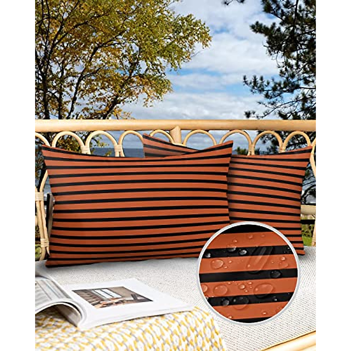 Halloween Pillow Covers Simple Stripe Halloween Lumbar Throw Pillow Cover for Patio Furniture Geometric Pattern Outdoor Waterproof Pillowcases Set of 2 Cushion Case for Sofa Couch Chair 20x12in