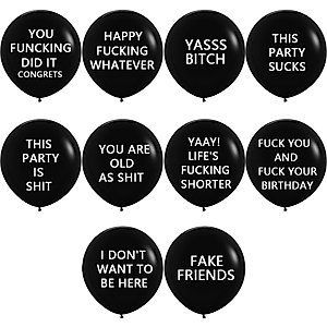 50 PCS Black Abusive Balloons Latex Offensive Balloons, 12 inch Funny Balloon for Adult Party Birthday Graduation Decorations