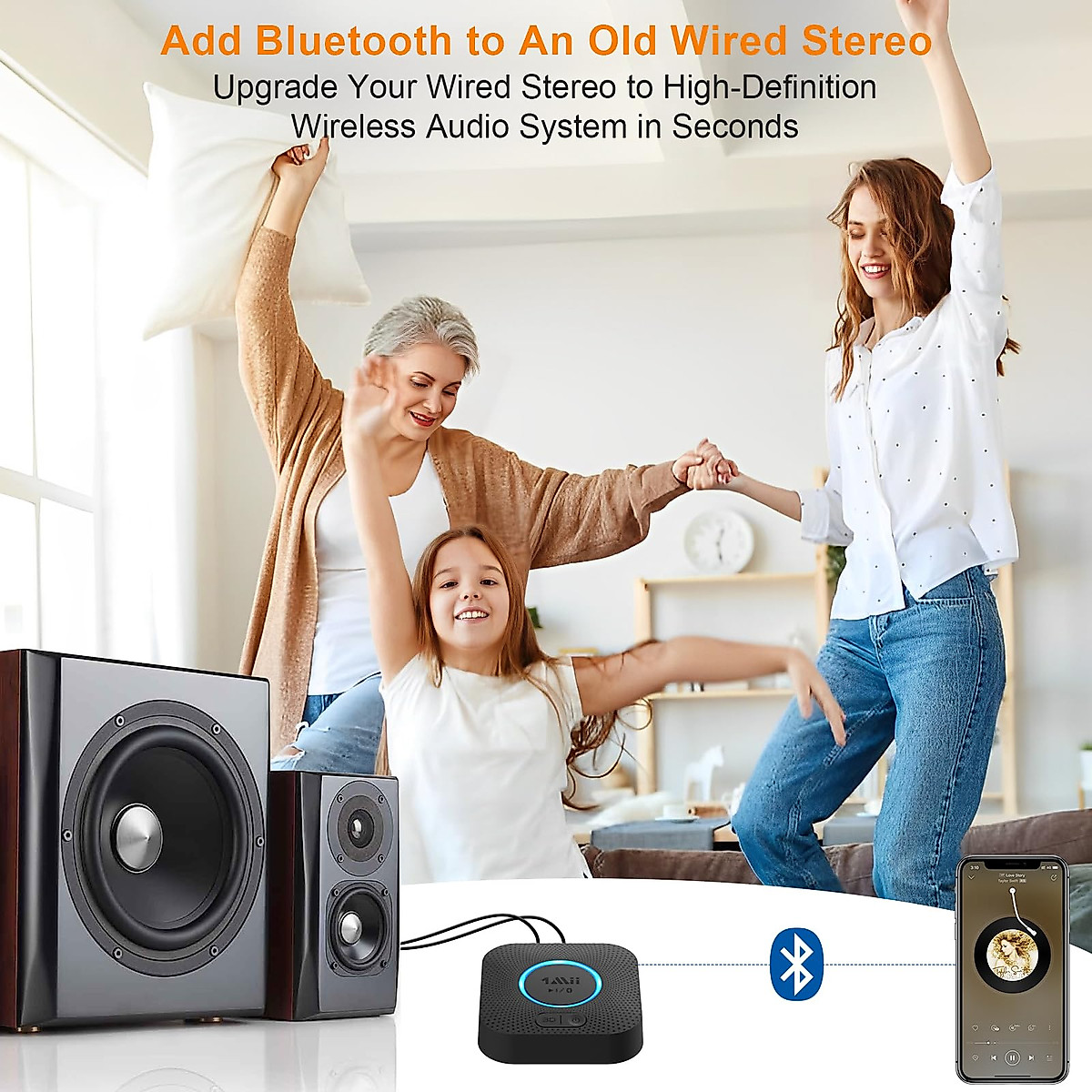 [Upgraded] 1Mii B06 Plus Bluetooth Receiver, HiFi Wireless Audio Adapter, Bluetooth 5.0 Receiver with 3D Surround aptX HD aptX Low Latency for Home Music Streaming Stereo System