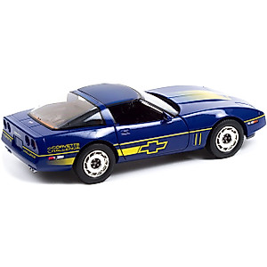 Greenlight Collectible 1988 Chevy Corvette C4 Dark Blue with Yellow Stripes Corvette Challenge Race Car 1/18 Diecast Model Car by Greenlight 13597