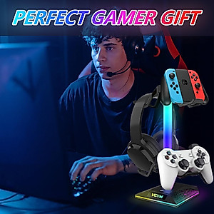 V VCOM RGB Gaming Headphones Stand with 2 USB Ports Headset Stand with 10 Light Modes and Non-Slip Rubber, Suitable for All Earphone Accessories, Best Gift for Husband, Kids, Boyfriend