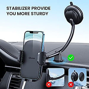 Qifutan Cell Phone Holder for Car Phone Mount Long Arm Dashboard Windshield Car Phone Holder Strong Suction Anti-Shake Stabilizer Phone Car Holder Compatible with All Phone Android Smartphone