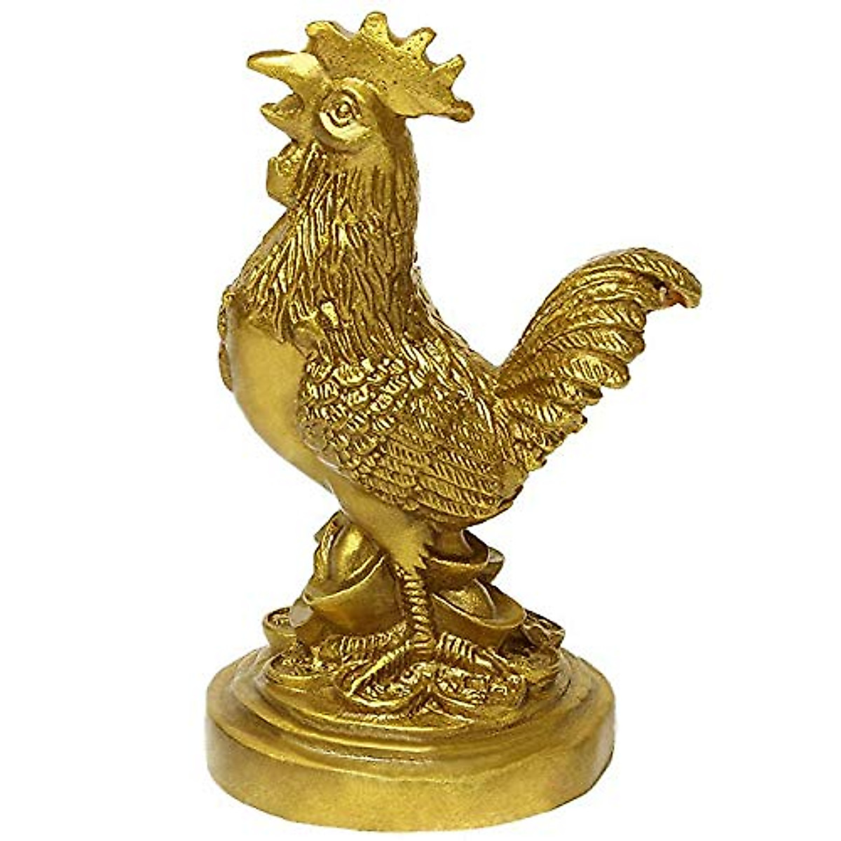 BRASSTAR Golden Brass Feng Shui Rooster Statue 3.9”(H) Coin Money Luck Home Décor Sculpture Auspicious Animal Chinese Zodiac Gift Collection PTZY019