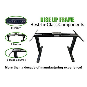 Rise UP Dual Motor Electric Adjustable Height Width Standing Desk Frame with Memory Premium Quality sit Stand up Ergonomic Home Commercial Office Desk Base Legs Base Table no Desktop Computer Black