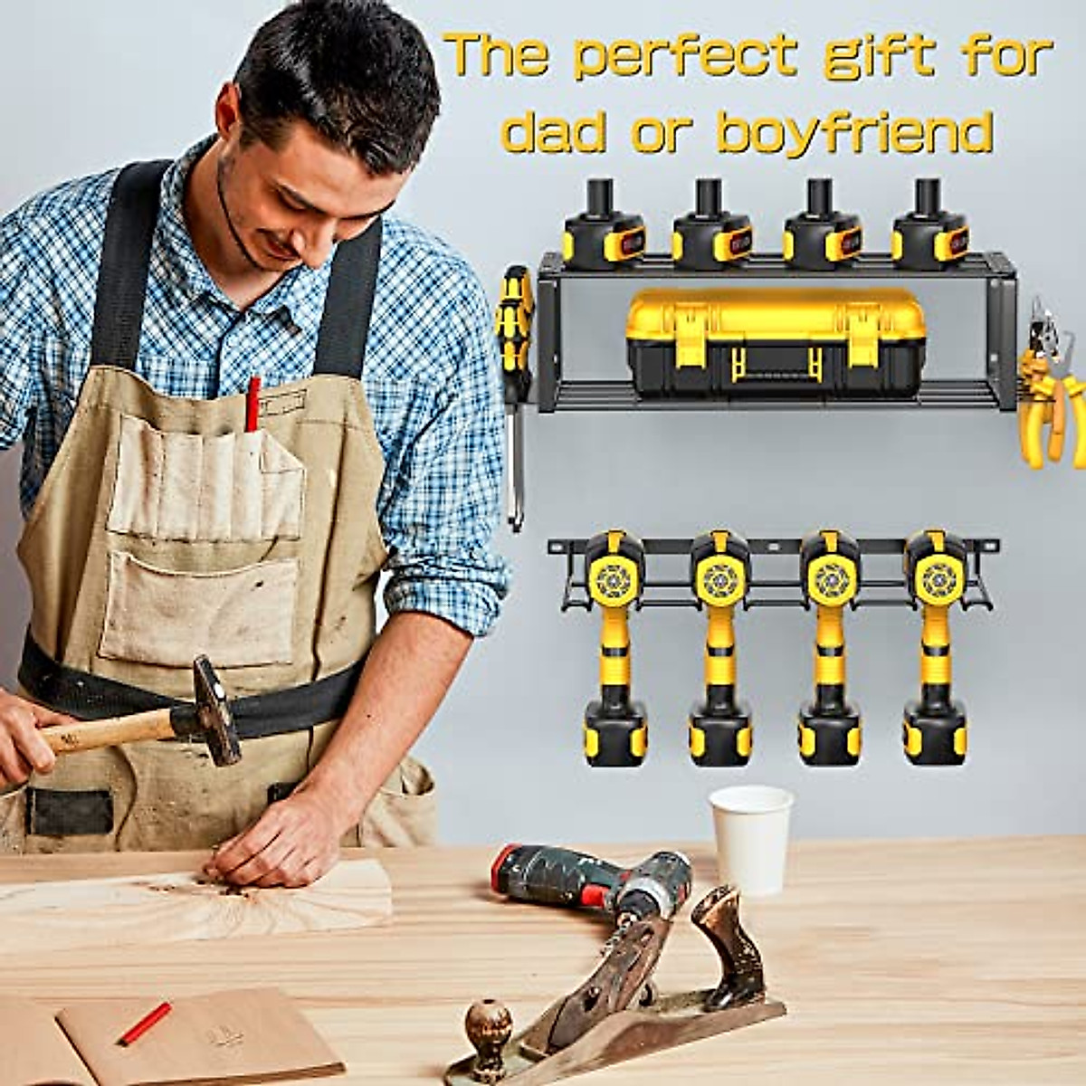 Tafatee Power Tool Organizer Wall Mount,Separate Design 3 Layers Cordless Tool Organizers and Storage Drill Holder Heavy Duty Metal Tool Shelf Utility Storage Rack for Tool Room Workshop Garage Perfect for Dad Father's Day Gifts(2 Pack)