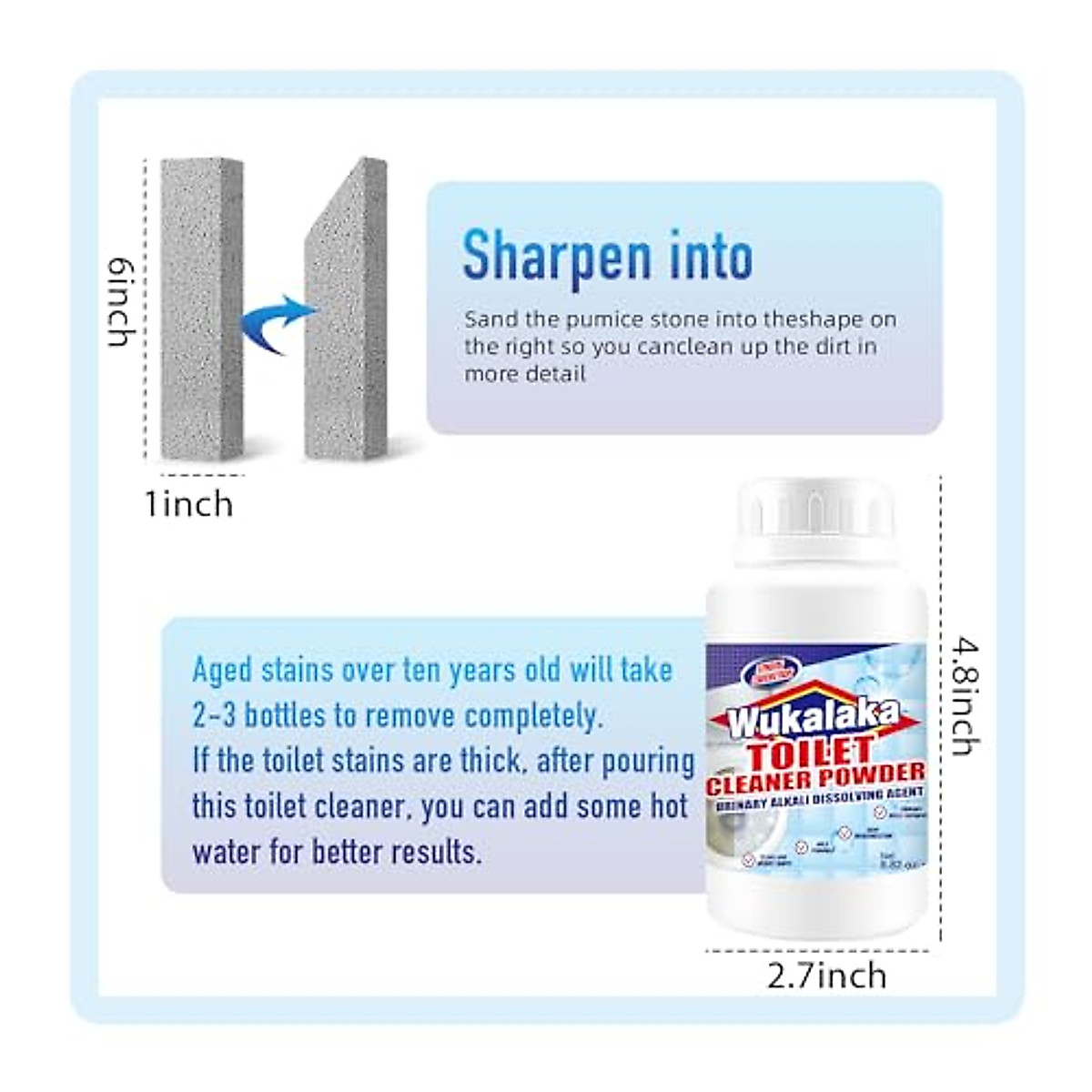 WUKALAKA Pumice Stone for Toilet Cleaning Bowl Stick, Pumice Stone Toilet Bowl Clean Brush, Powerfully Cleans Hard Water Rings, Calcium Buildup and Stains, Suitable for Cleaning Toilet, Bathroom