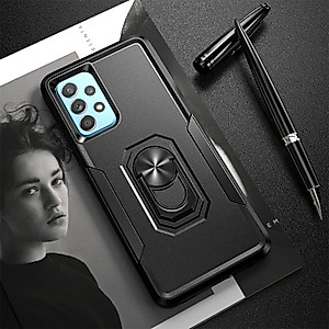 SUEJIA Galaxy A52 5G Case with Tempered Glass Screen Protector, Hybrid Slim Fit Durable Shockproof Protective Case Magnetic Ring Car Mount Kickstand for Samsung Galaxy A52 5G,Black