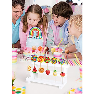 ANPHSIN Wood Cake Pop Stands - 2 PCS Wooden Lollipop Holders, 3 Tier 17 Holes Cake Pop Holder Display Risers Fit 0.16" / 4mm Lollipop Sticks for Dessert Table of Wedding, Birthday Party (White)