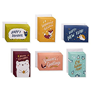 American Greetings Holiday Cards with Envelopes for Christmas, New Years and More, Cute Animals (48-Count)