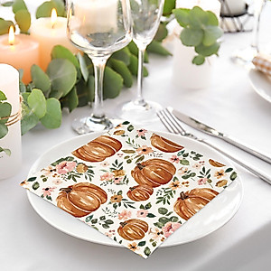 AnyDesign 80 Pack Fall Pumpkin Paper Napkins Watercolor Disposable Autumn Luncheon Napkins Boho Floral Pumpkin Dessert Dinner Hand Napkin for Thanksgiving Harvest Tea Party Supplies, 6.5 x 6.5 Inch