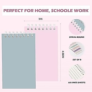 Ddaowanx Small Notebooks,3x5 Pocket Spiral Notepads With Lined Pages - The Perfect Little Mini Notebook to Stay Organized and Boost Productivity at Work or School (8, Delight Colors)