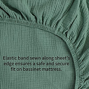 Muslin Bassinet Sheets 2 Pack Set for Baby Boy and Girl, 100% Muslin Cotton Fitted Sheet for Oval Hourglass and Rectangular Bassinet Mattress, Grey and Green