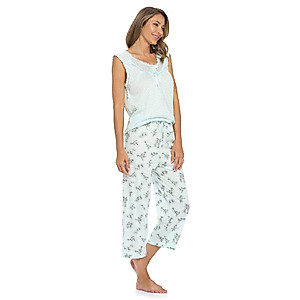 Casual Nights Women's Lace Sleeveless Top and Capri Bottom Sleepwear Pajama Set - Green - 4X-Large