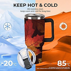 LLUTSNTH 40 Oz Vacuum Tumbler with Black Handle Leakproof Insulated Tumbler Fall Autumn Leaves Stainless Steel Travel Mug with Lid And Straw Coffee Cup Cute Water Bottles Cup Holder Friendly