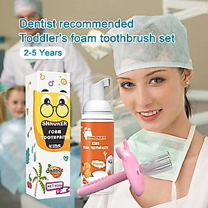 Toddler U-shaped toothbrush foam toothpaste set，Kids Silicone Toothbrush 360°Oral Teeth Cleaning for Toddlers Manual Training ToothBrush 2-5 Years,Kids Foam Toothpaste with Orange Flavor(Pink)