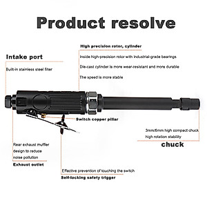 Baisiky 11" Extra Long Extension 1/4“ Straight Air Die Grinder, High Speed Extended Long Shaft Air Die Grinder Tool