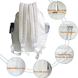 Vailldge DIY Canvas Backpack White Casual Daypack Satchel Laptop Backpack with Acrylic Markers (White Backpack DIY)