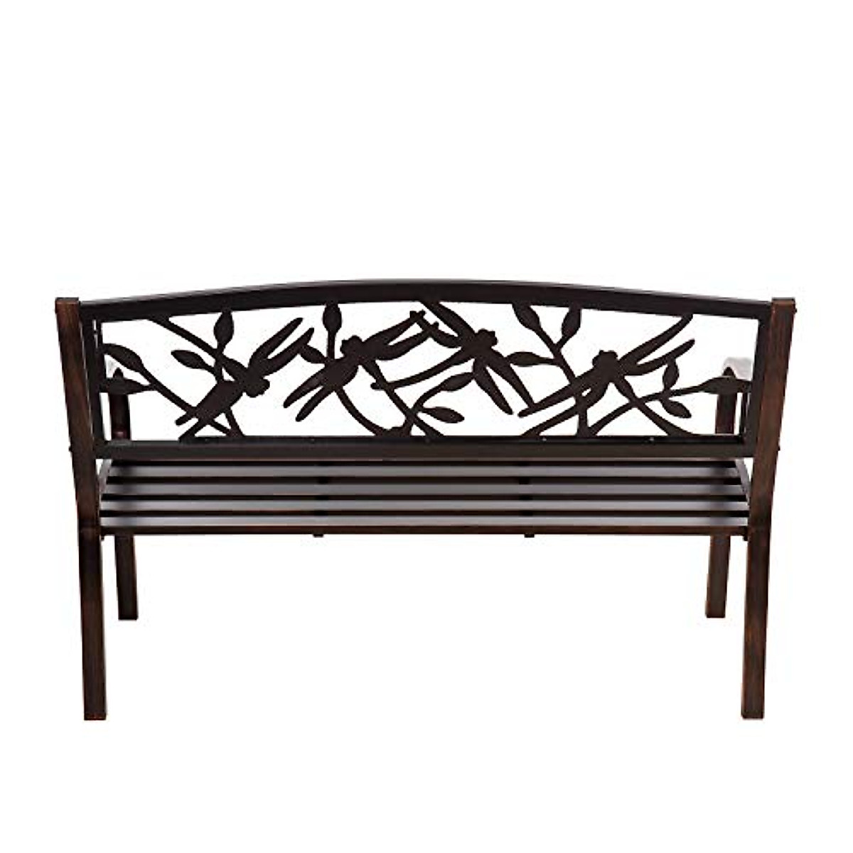 Evergreen Weatherproof Dragonfly Outdoor Bench | Holds Up to 300 lbs | Furniture for Lawn Garden Patio Porch Park Deck | Steel | Bronze