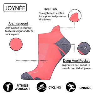 JOYNÉE Womens Athletic Ankle Sports Running Low Cut Tab Cushioned Socks 6 Pack,Multicoloured,Sock Size 9-11