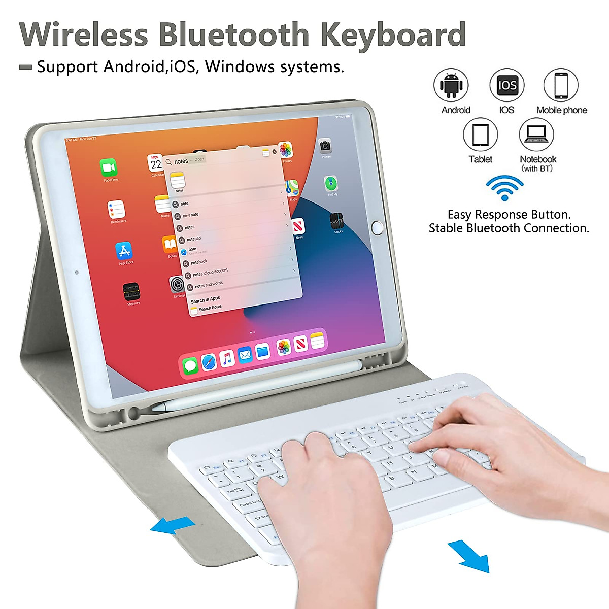 BAIBAO Keyboard Case for iPad 9th Generation 2021 10.2 inch/iPad Pro 10.5 inch, Detachable Wireless with Pencil Holder Keyboard for New iPad 9th/8th/7th Generation/iPad Air 3 (Gray)