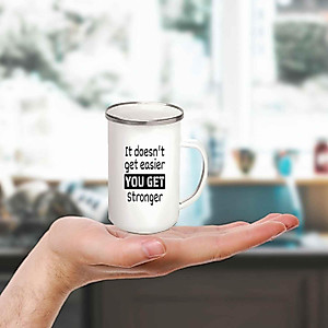 Novelty Gift Strength And Humor Combined Get Stronger Student Adult Gift, Ideal For Graduation Show Courage And Tenacity, 12oz Enamel Silver Mug