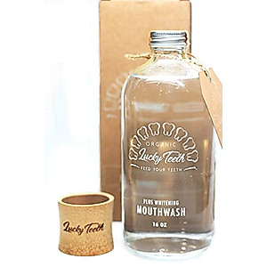 Organic MouthWash - Plus WHITENING - Whitens, Refreshes. Food Grade Peroxide + Essential Oils. Vegan and Cruelty Free. Glass Jar 16 OZ