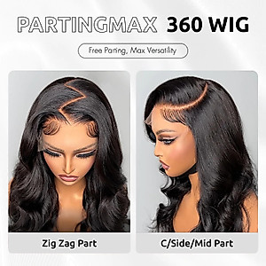 Aamzic Body Wave 360 Lace Front Wigs Human Hair 12A 360 Full Lace Front Wigs 220% Density Pre Plucked with Baby Hair Brazilian Virgin Human Hair Wig Bleached Knots for Women 20inch