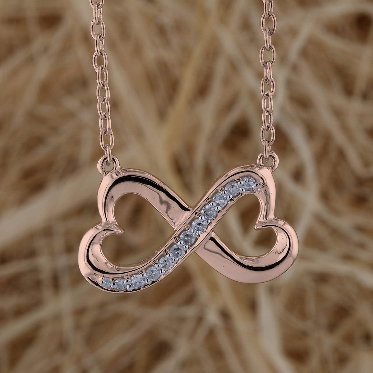 Dazzlingrock Collection 0.10 Carat (ctw) 10K Round Diamond Ladies Double Heart Infinity Pendant 1/10 CT, Rose Gold