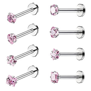 Drperfect 16G Internally Threaded Labret Stud Lip Rings Medusa Monroe Piercing 316L Stainless Steel CZ Cartilage Tragus Piercing Jewelry Forward Helix Earrings Nose Piercing 6mm 8mm 10mm