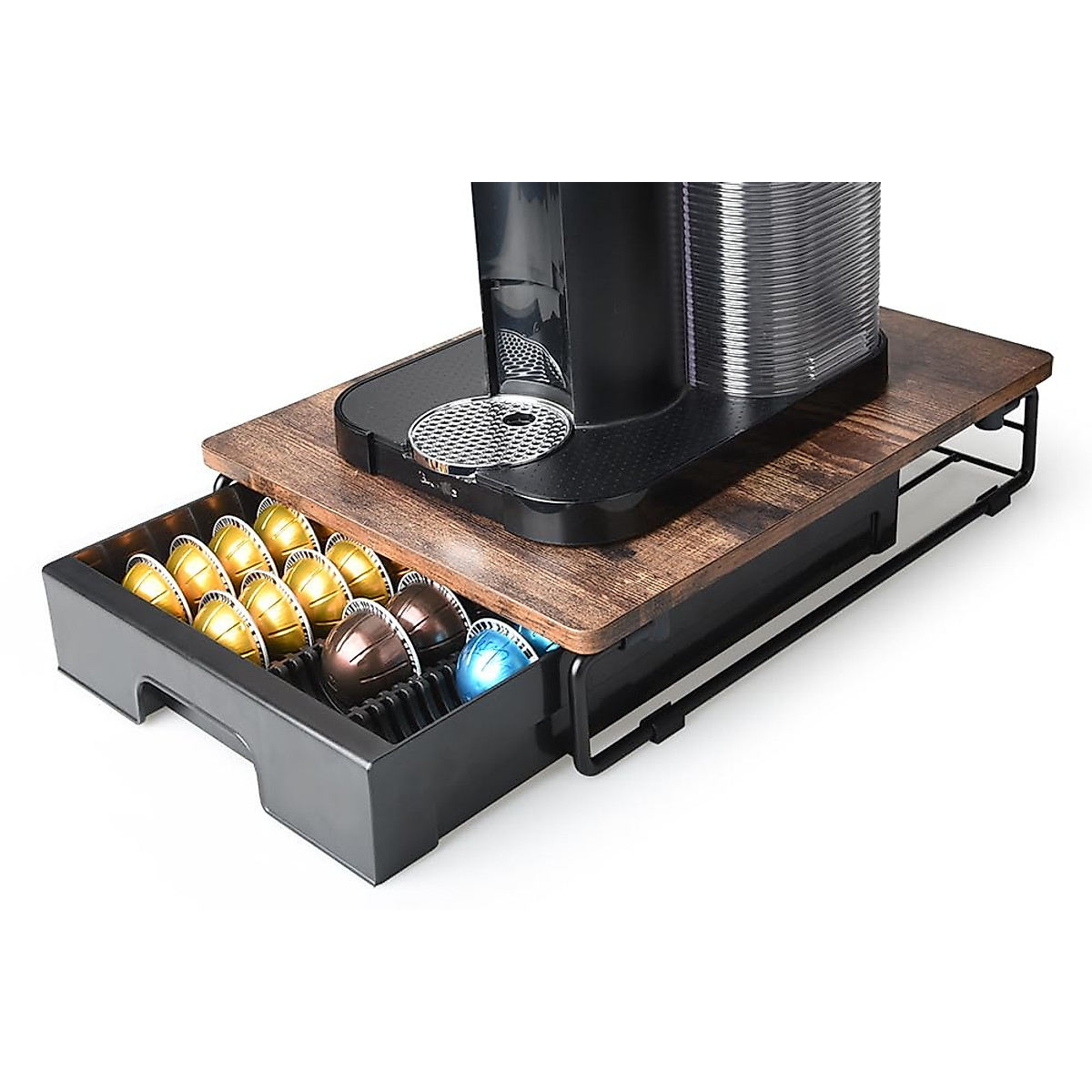 EVERIE Wooden Coffee Pod Storage Drawer Holder Compatible with Nespresso Vertuoline Capsules, Rustic Brown, NP01-WD01