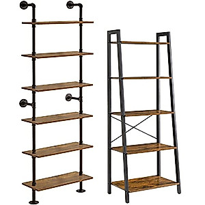 YMYNY Industrial Ladder Shelf, 5+6-Tier Bookcase with Metal Frame, 78.7"+67.3" Open Bookshelf, HTMJ017H+RF-TM018