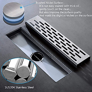 EMBATHER 12 Inches Shower Drain with Removable Strainers,PVC Shower Drain Base for Bathroom Floor Drain,Brushed Nickel Stainless Finished