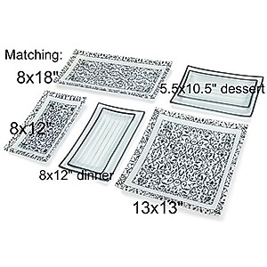 GAC Great American Classics Florentine Designed Charcoal Tempered Glass Rectangular Serving Tray on Glass Ball Legs Break and Chip Resistant – Oven Proof – Microwave Safe Decorative Platter