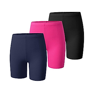 BOOPH Girls Bike Shorts Kids Cartwheel Shorts Biker Dance Shorts for Toddler Girl 3 Pack 5-6T Black Navy Rose Red