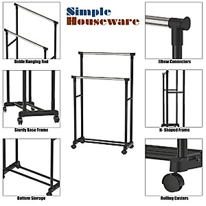 Simple Houseware Double Rod Portable Clothing Hanging Garment Rack