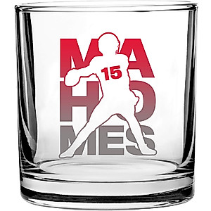 Football Sports Athletic Player - 3D Color Printed Scotch Whiskey Glass 10.5 oz - Gifts For Him, For Her, For Boys, For Girls, For Husband, For Wife, For Them, For Men, For Women (Mahomes #15)